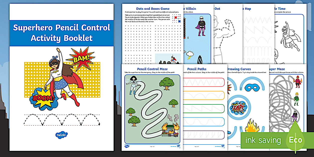 Superhero-Themed Pencil Control Booklet - Twinkl