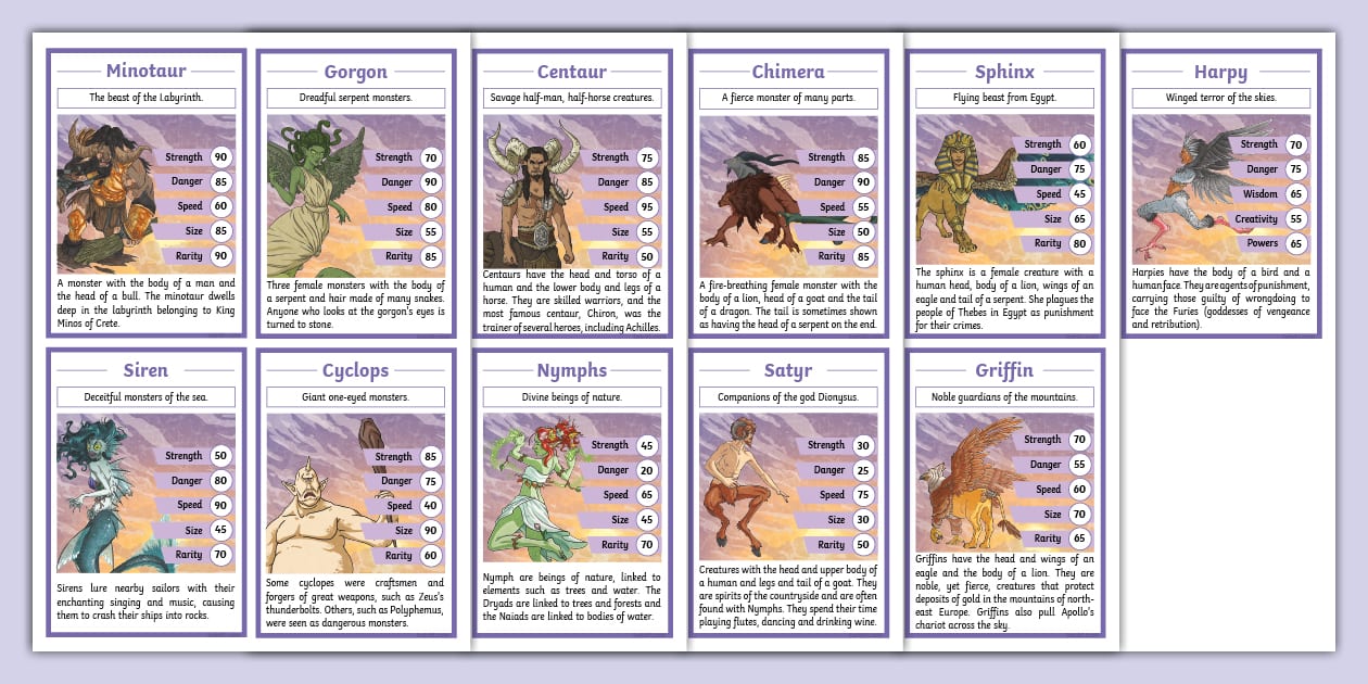 Ancient Greek Mythological Creatures Top Cards Game - Twinkl