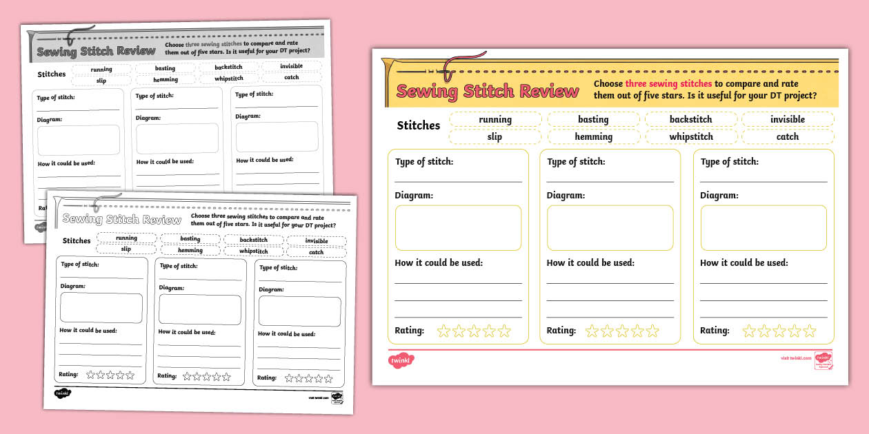 DT Stitch Techniques Review Worksheet (teacher made)