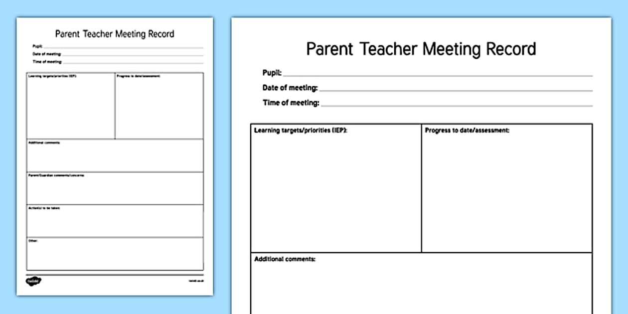 ROI Teacher Resource/S.E.N Teacher Parent Teacher Meeting Record Sheet