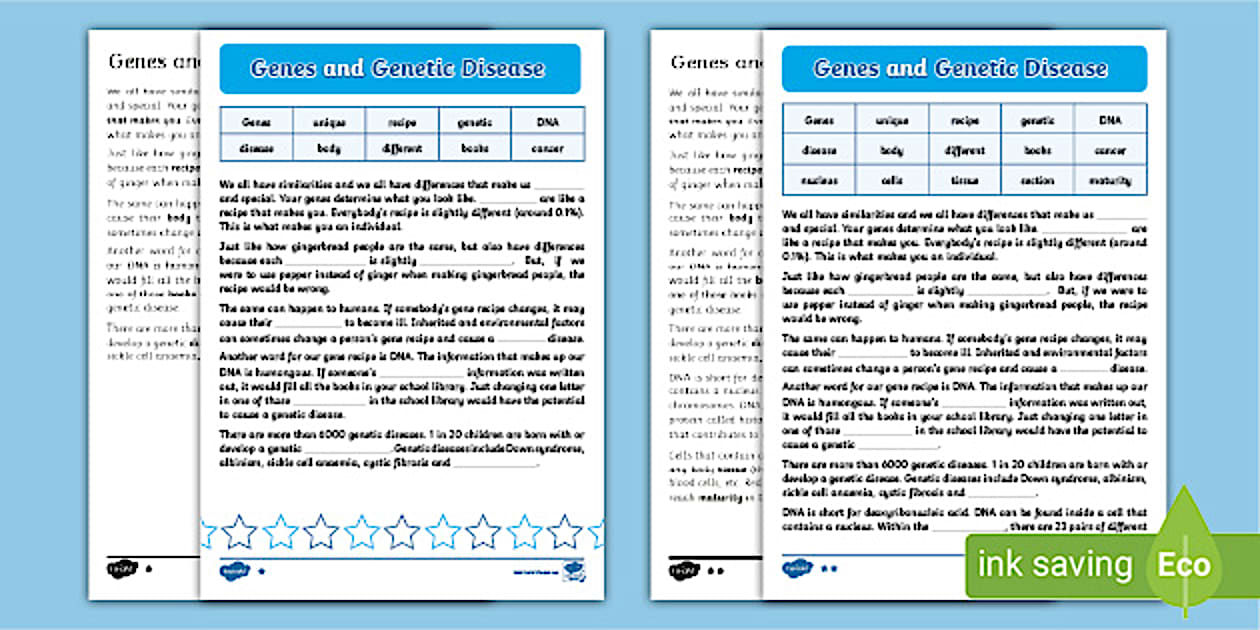 Genes and Genetic Diseases Cloze Activity (teacher made)