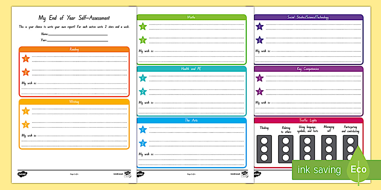 Editable My End of Year Self Assessment (teacher made)