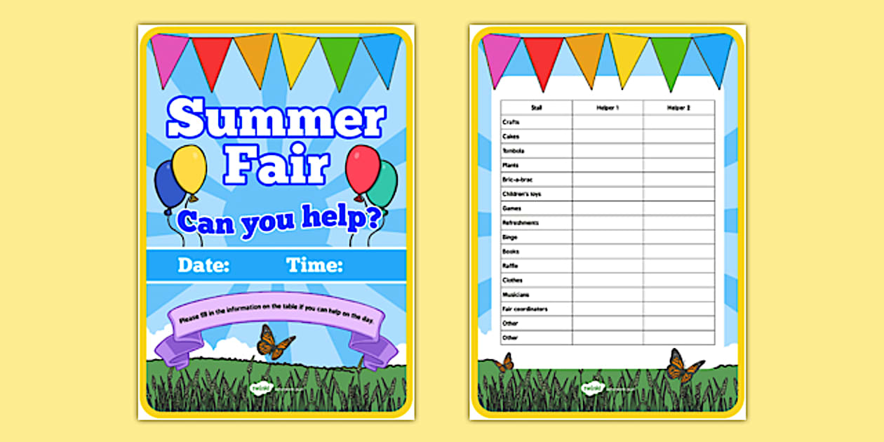 Care Home Summer Fair Helpers Needed Poster (teacher made)