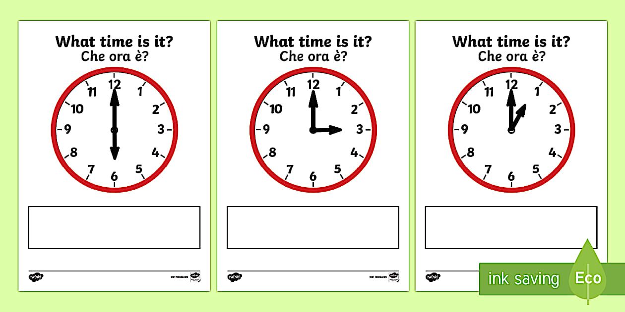 Analog Clocks Hourly Matching Game Italian Translation - Clock Matching ...