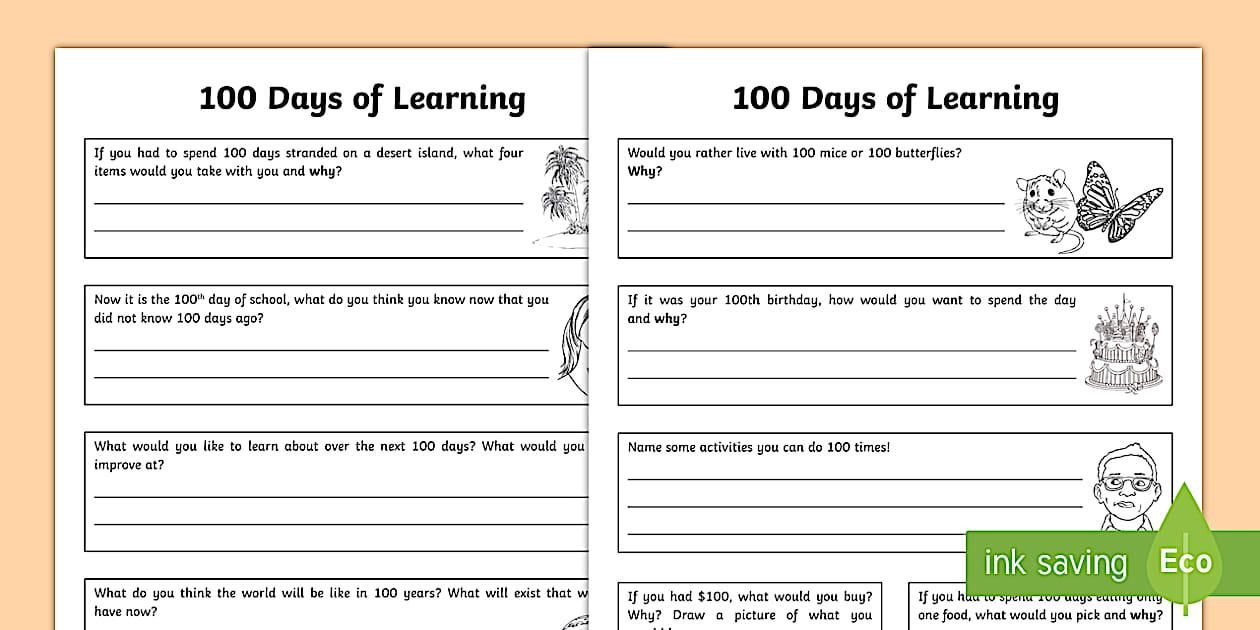 100th Day of School Question and Answer Worksheet | Twinkl
