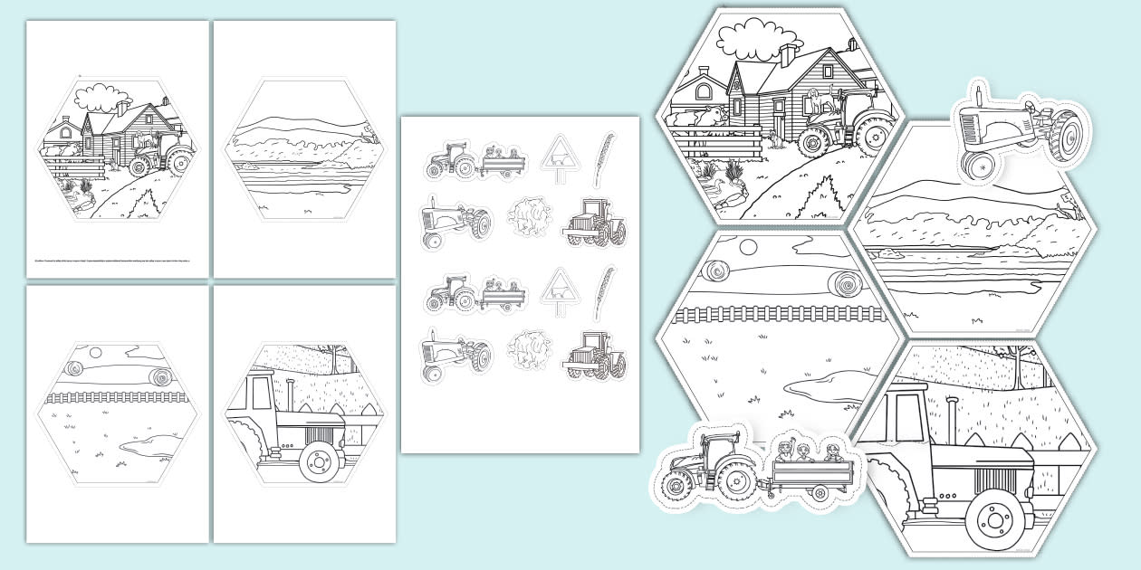 Farming Hexagon Display Colouring Activity - Twinkl