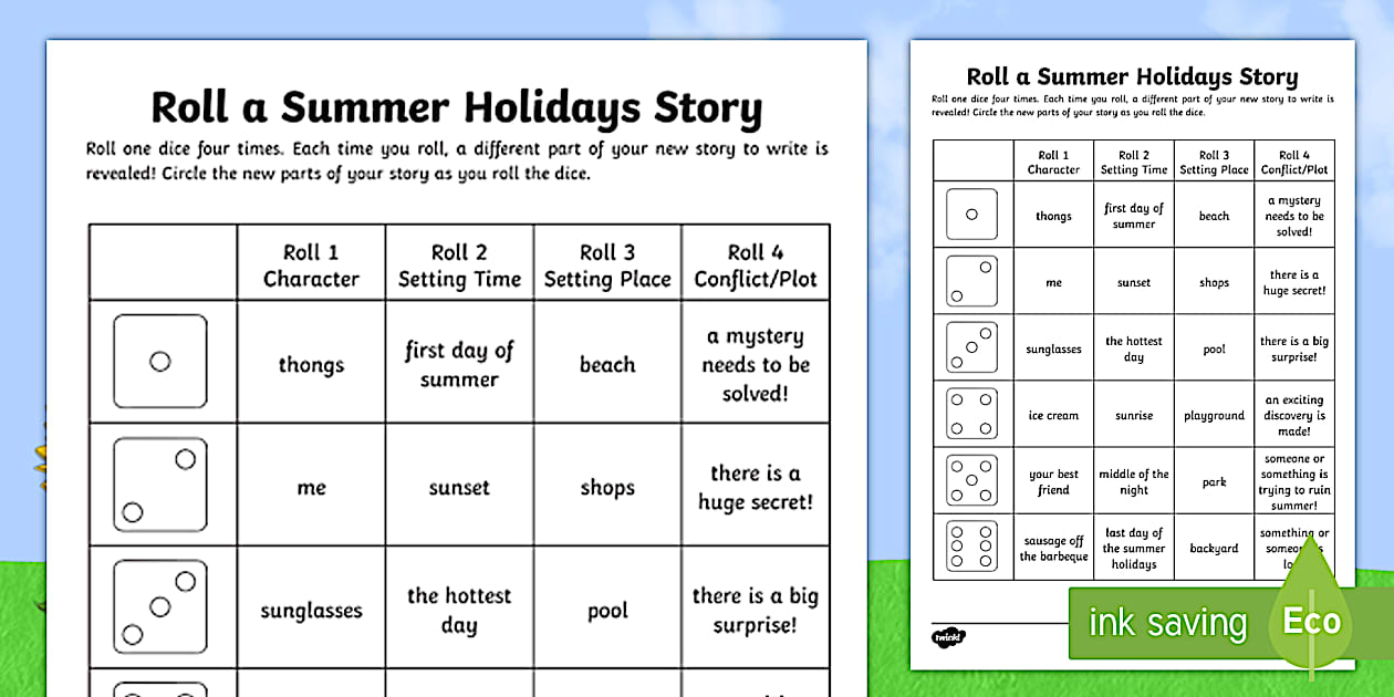 Roll a Summer Holiday Story Storyboard Template - Twinkl