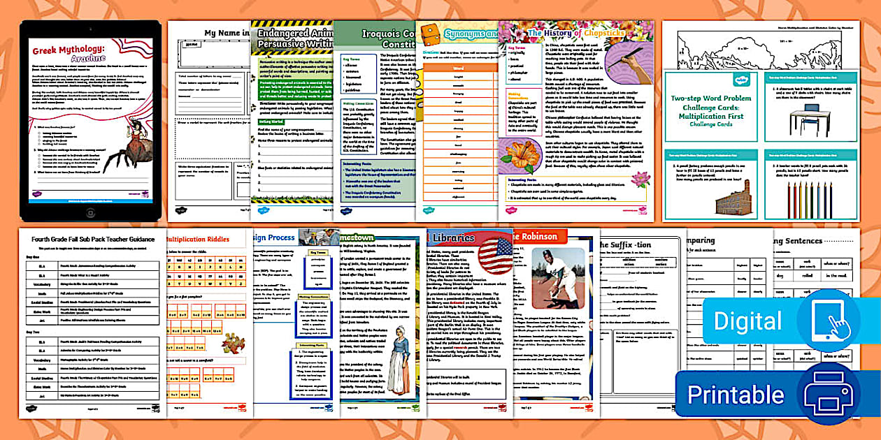 Fourth Grade Fall Sub Pack (Teacher-Made) - Twinkl
