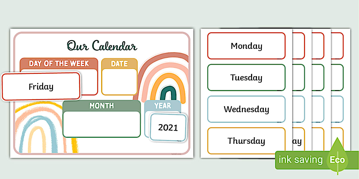 Editable Muted Rainbow Themed Daily Calendar Chart - Twinkl