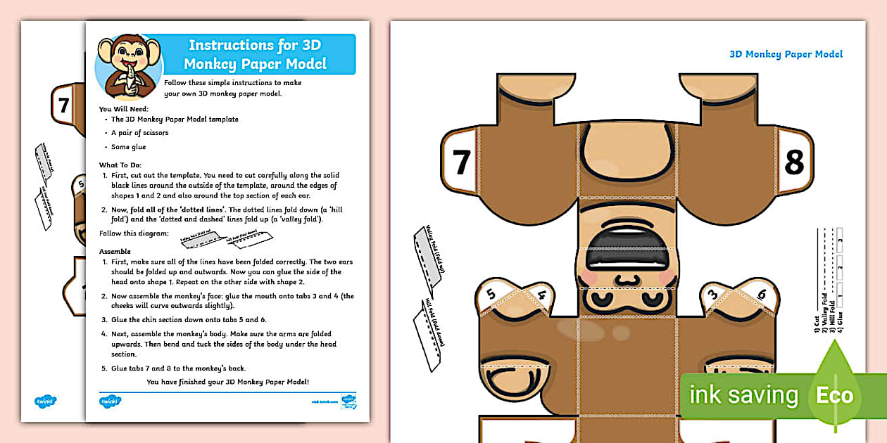 3D Monkey Paper Model Activity - Twinkl