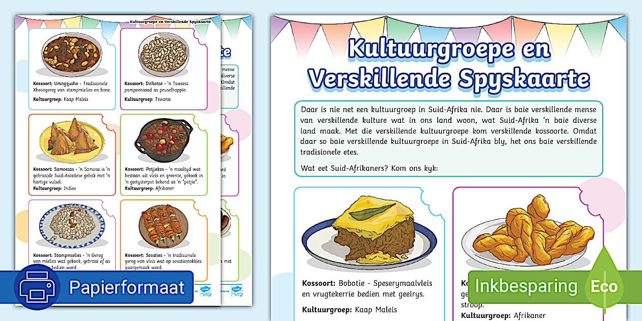 Kultuurgroepe en Verskillende Spyskaarte - Inligtingblad