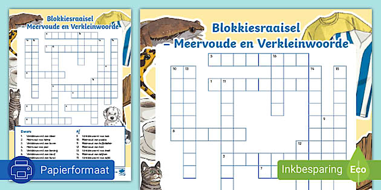 Blokkiesraaisel - Meervoude en Verkleinwoorde