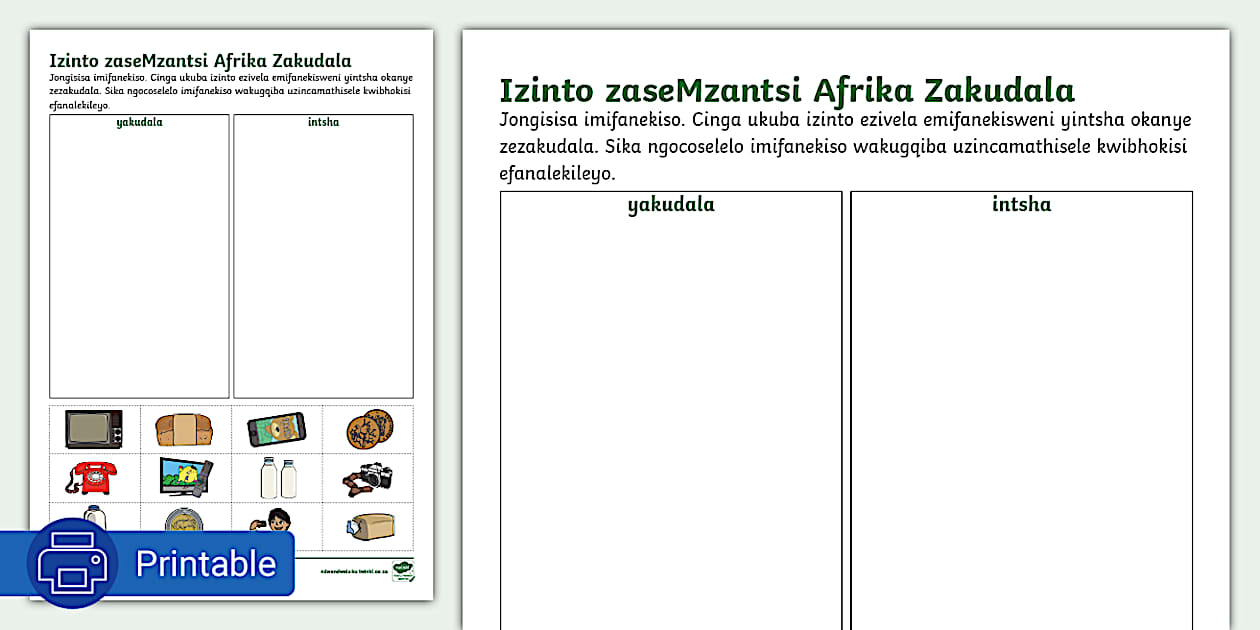 Izinto zaseMzantsi Afrika Zakudala IsiXhosa (Teacher-Made)