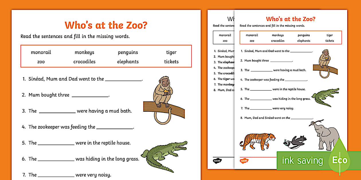 Who's at the Zoo? Fill in the Blanks Worksheet / Worksheet