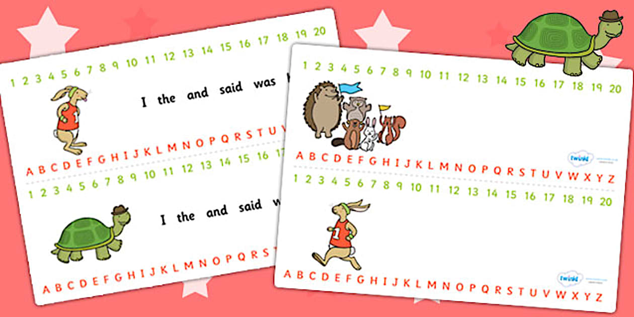 Editable The Tortoise and The Hare Combined Number and Alphabet Strips