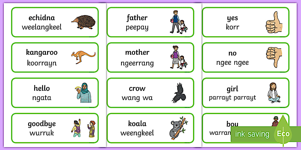 SA Gunditjmara Aboriginal Language Word Cards - Twinkl