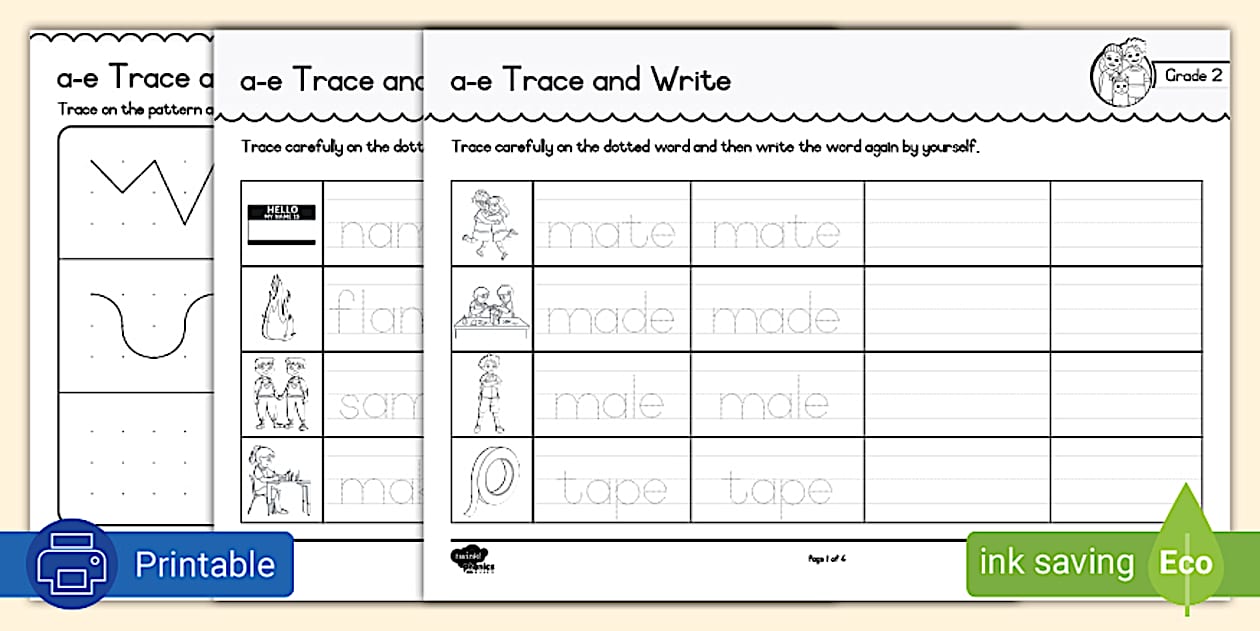Grade 2 Phonics Trace and Write a-e (Teacher-Made) - Twinkl