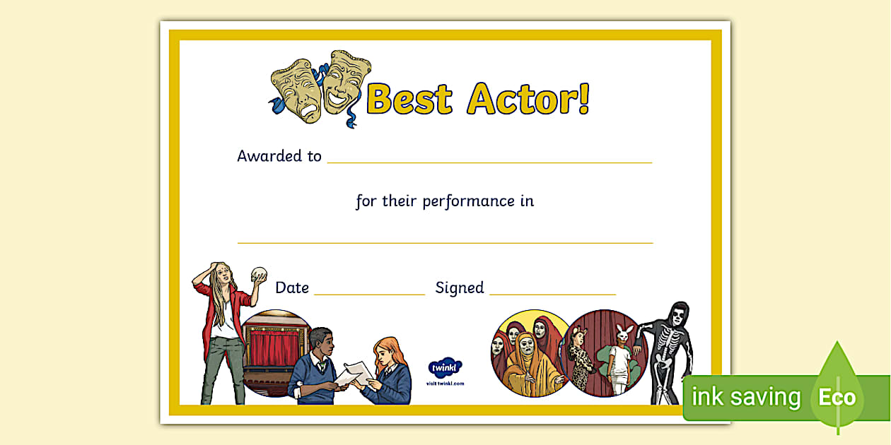 Best Actor Certificate,actor certificate (teacher made)