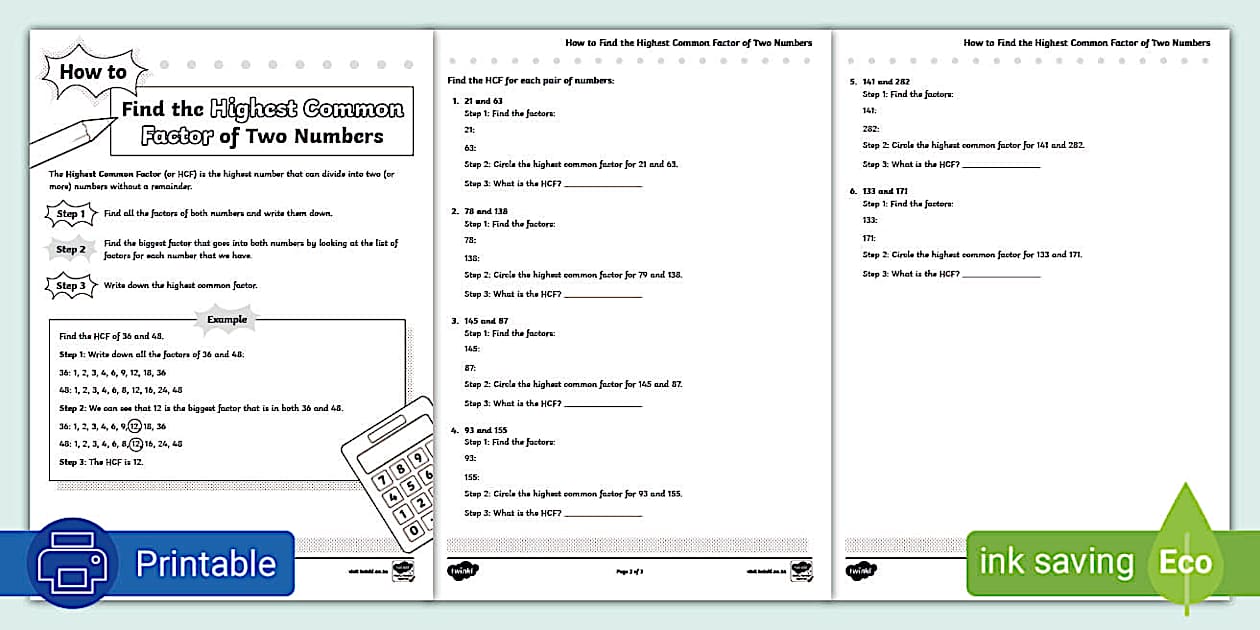 Find the Greatest Common Factor Activity Sheets | Twinkl