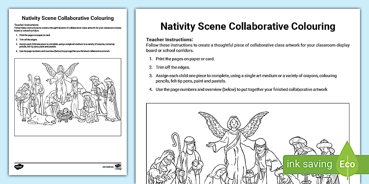 Nativity Scene Collaborative Colouring Activity - - Twinkl