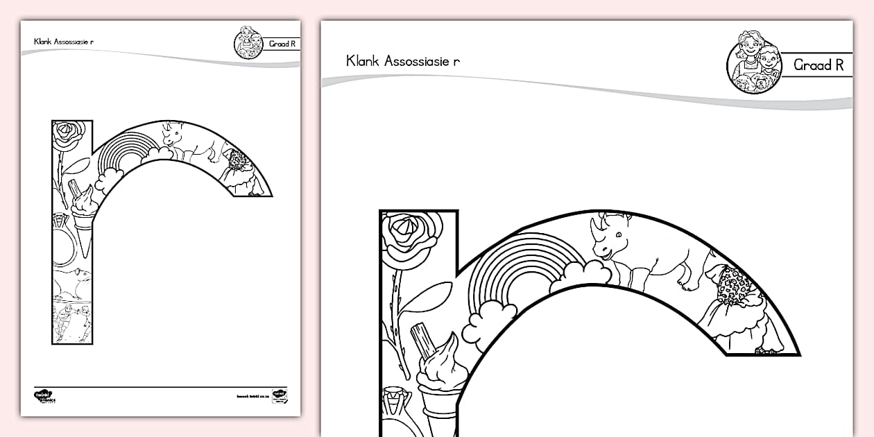 Graad R Klanke Assosiasie Inkleurprent r (teacher made)