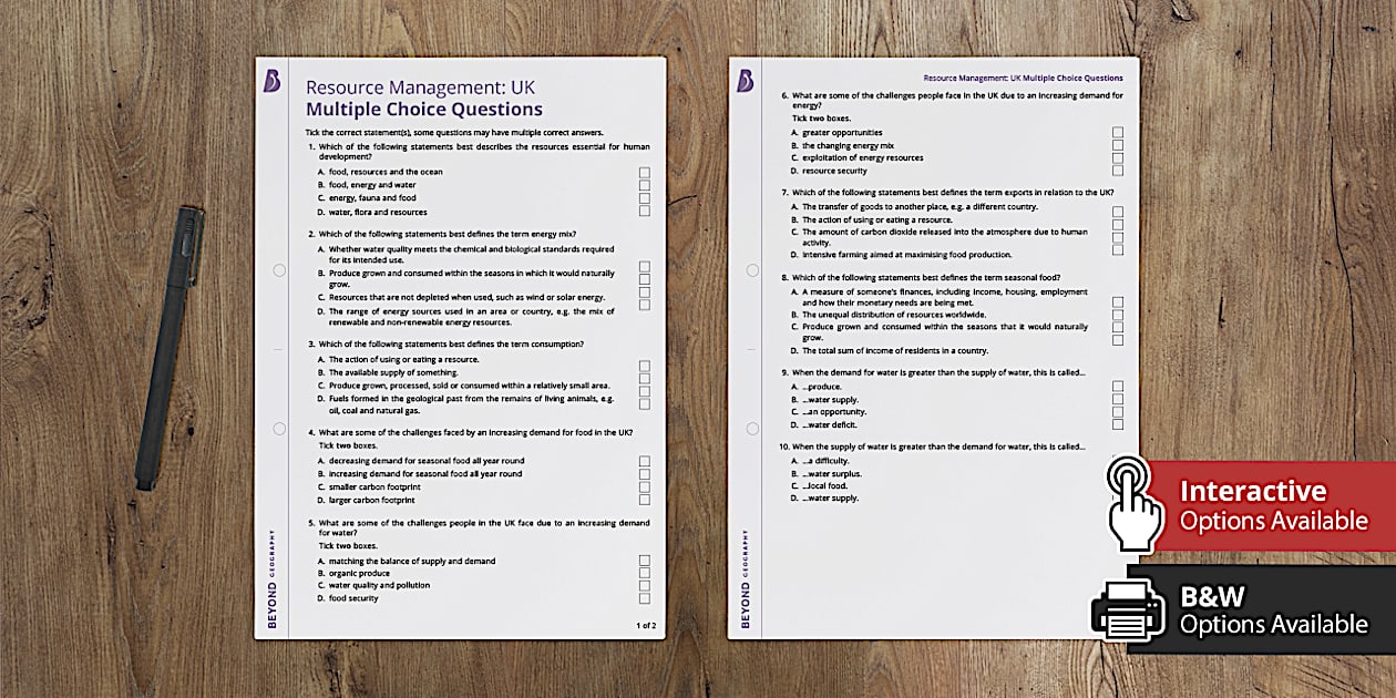 AQA Resource Management: The UK Multiple Choice Questions