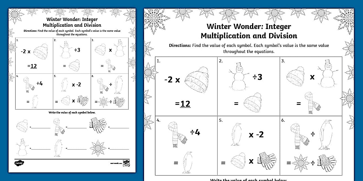 Seventh Grade Integer Multiplication and Division Winter Wonder Math ...