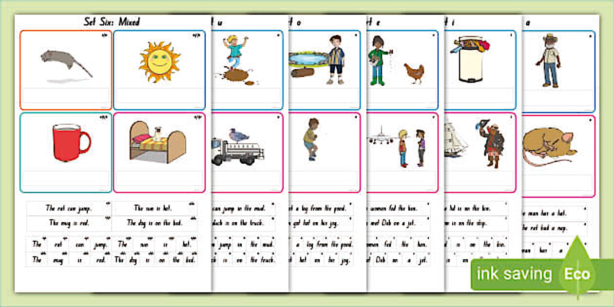 Black and White Sentence Building: Matching CVC Words to Picture Stories