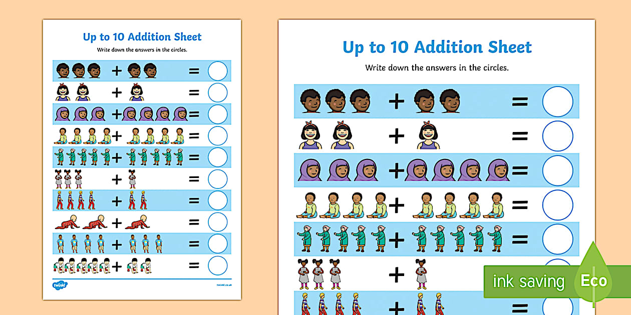 My Family Up to 10 Addition Sheet - Twinkl
