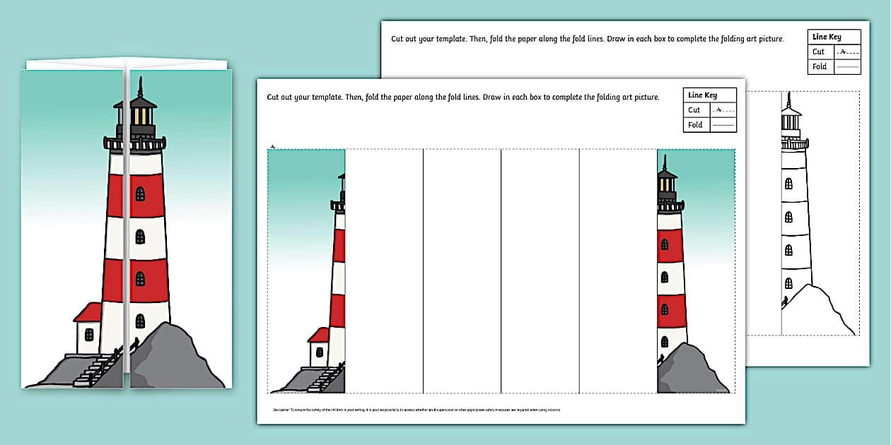 Lighthouse Folding Art Template (teacher made) - Twinkl