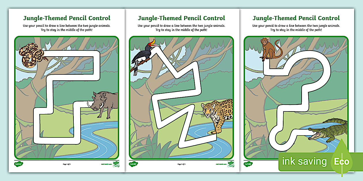 Jungle-Themed Pencil Control Worksheet (teacher made)