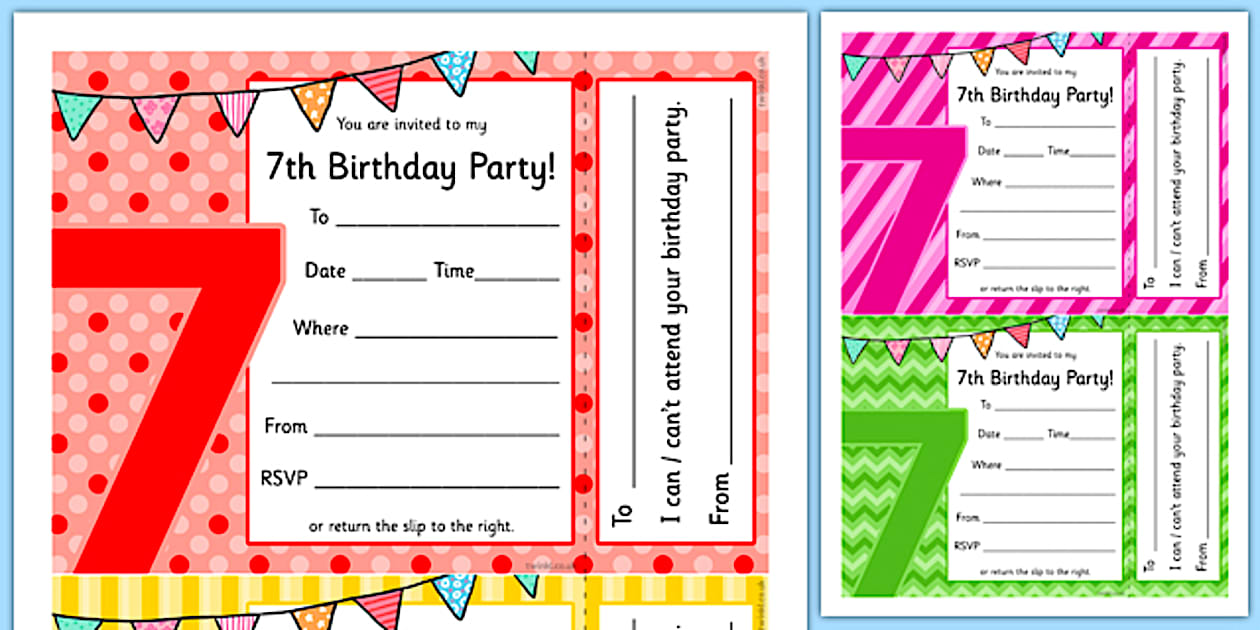 Editable 7th Birthday Party Invitations - Twinkl