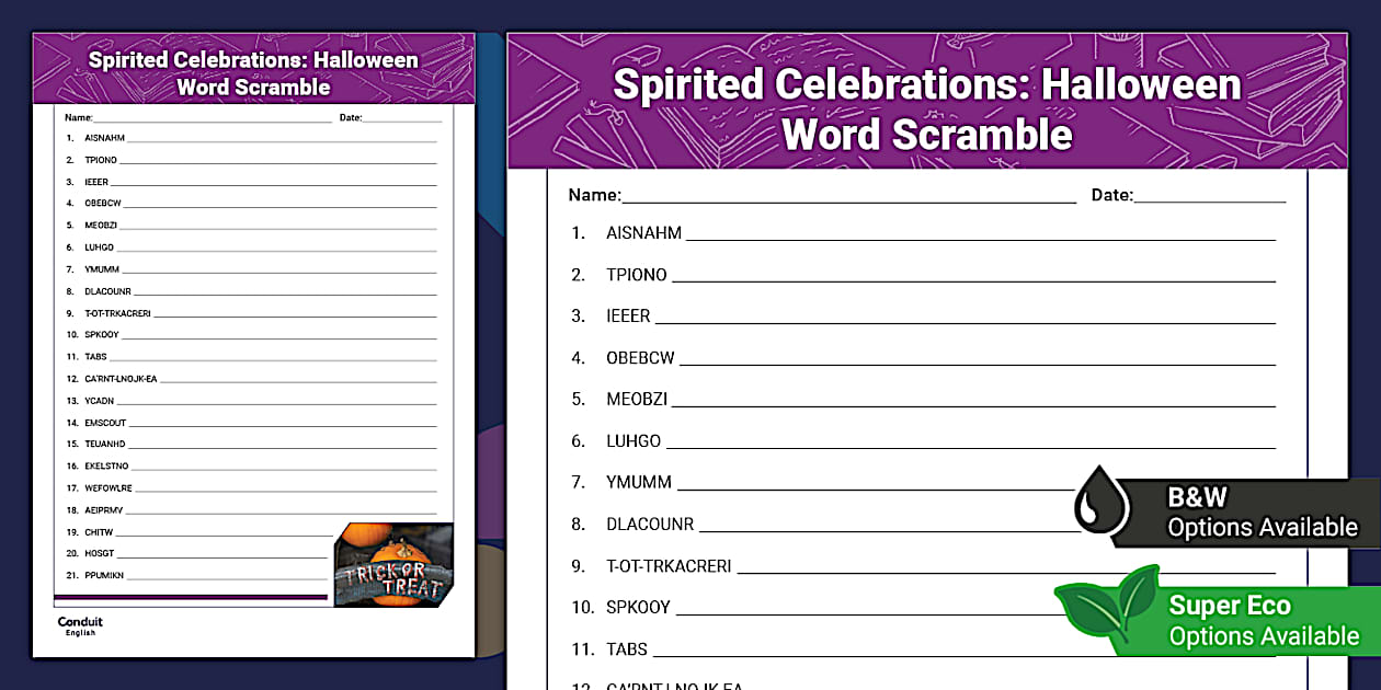 Spirited Celebrations: Halloween Word Scramble - Twinkl
