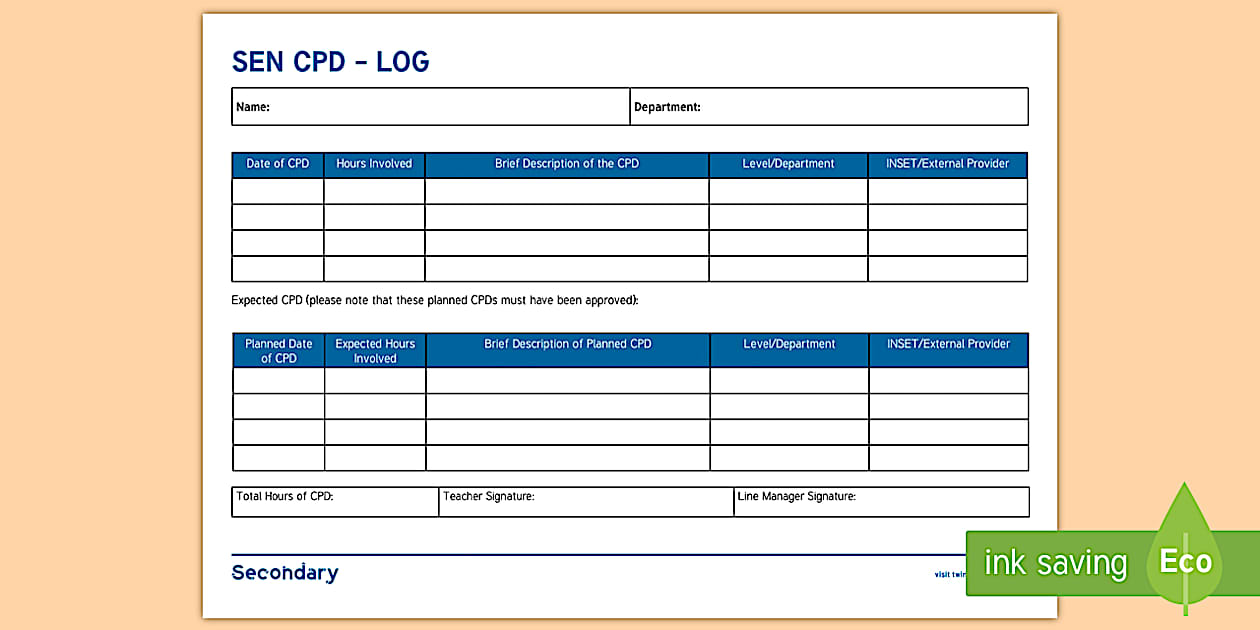 SEN CPD Log Adult Guidance (teacher made) - Twinkl