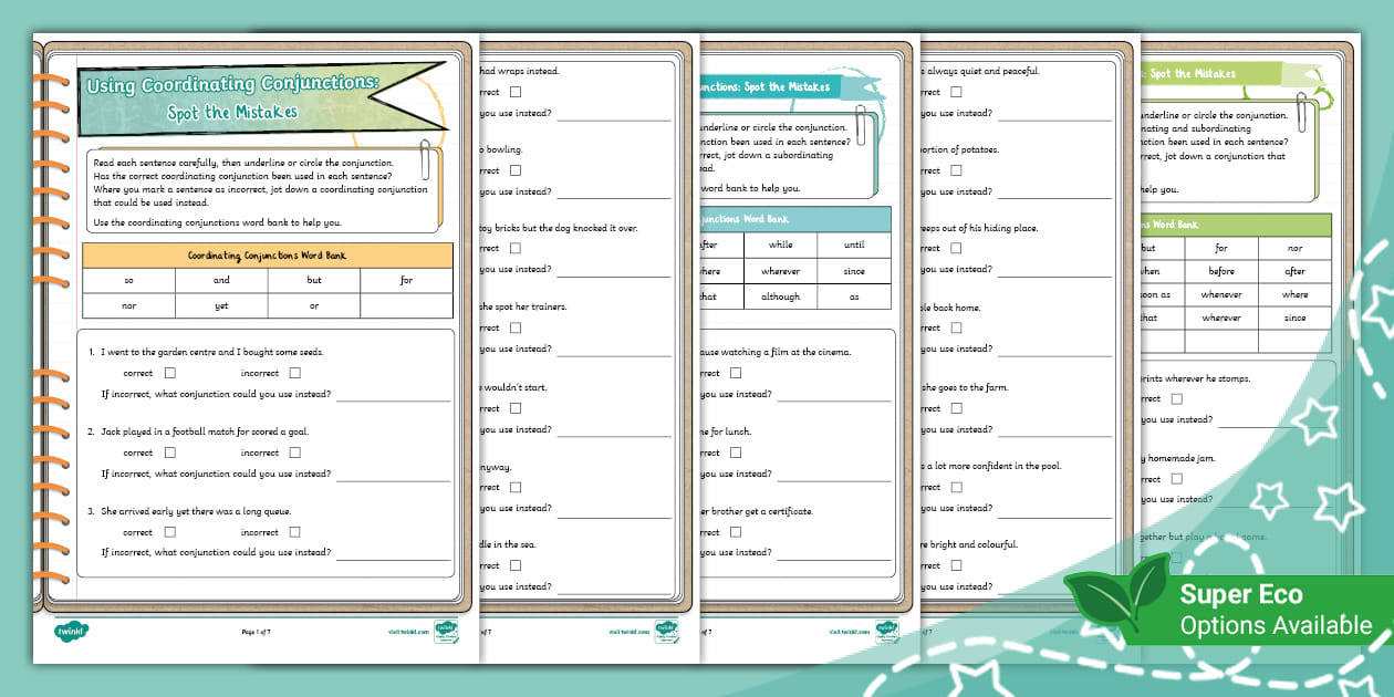 Using Conjunctions: Spot the Mistakes (Ages 7 - 8)