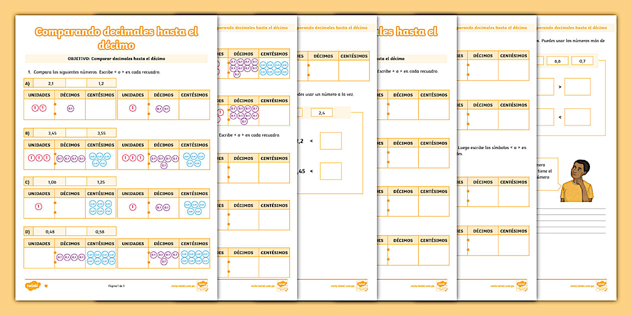 Ficha de actividad: Comparando decimales hasta el décimo