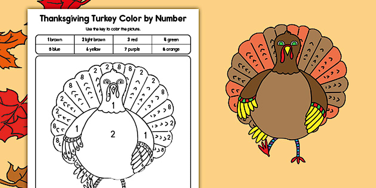 Turkey Color by Number Worksheet for Kids | Twinkl USA