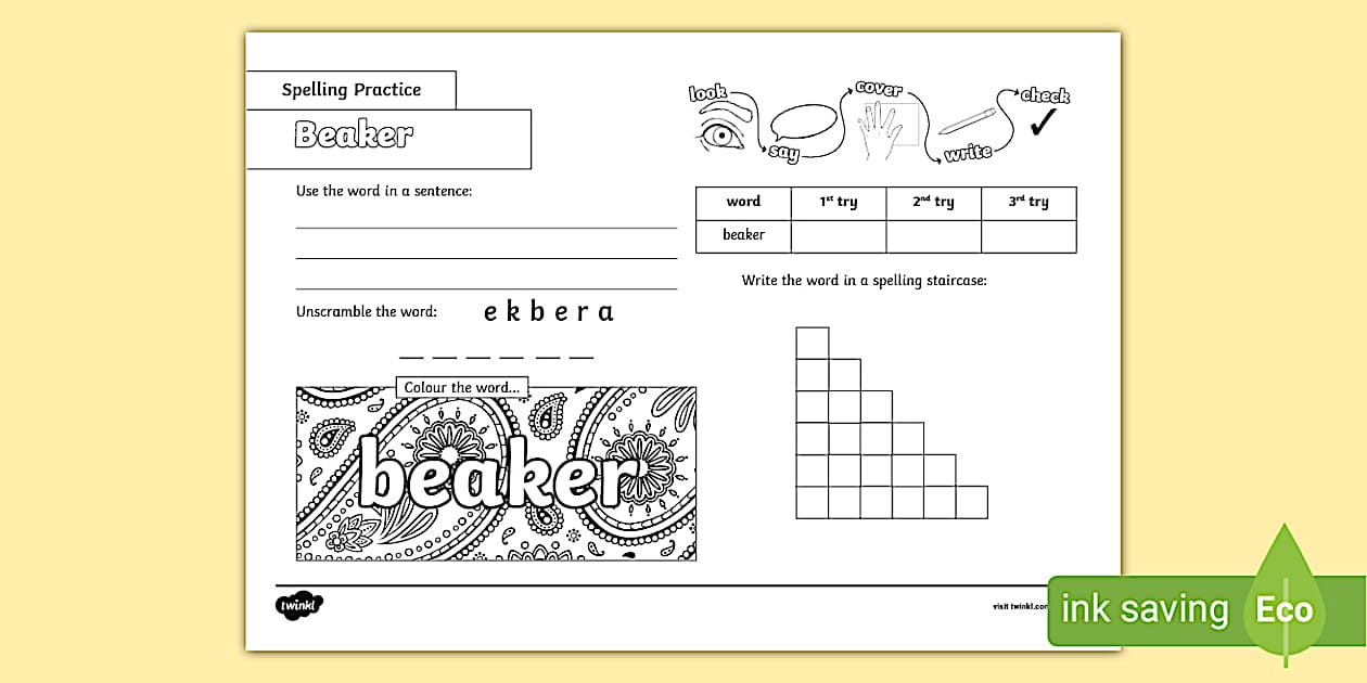 Beaker Spelling Practice Worksheet (teacher made) - Twinkl
