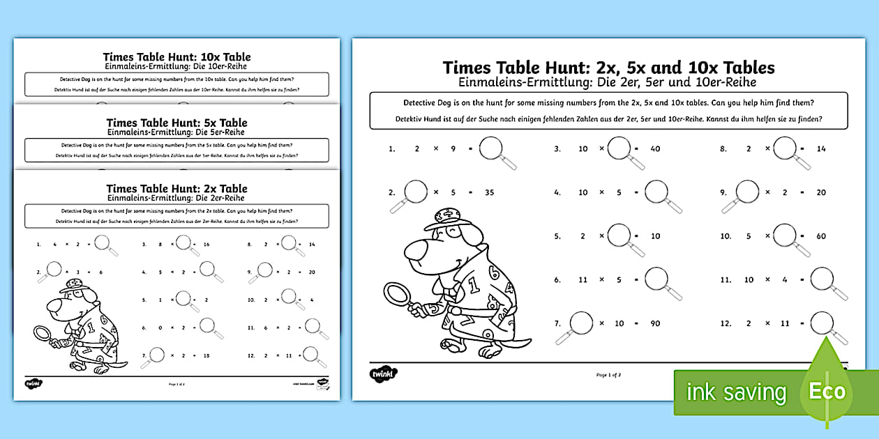 Times Tables Missing Numbers Worksheet / Worksheet - English / German