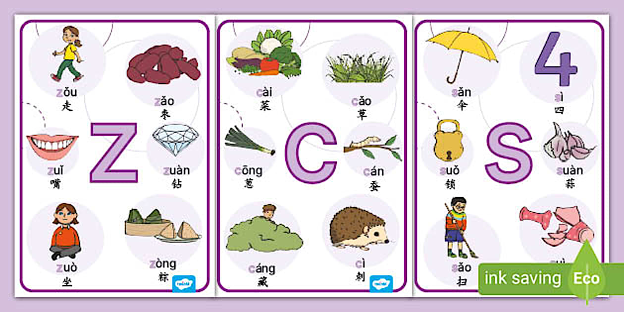 汉语拼音 声母 z, c, s 展示海报 (teacher made)