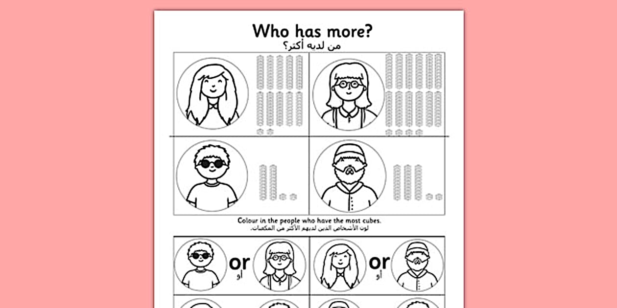 Place Value Tens and Units Who Has More Worksheet Arabic Translation