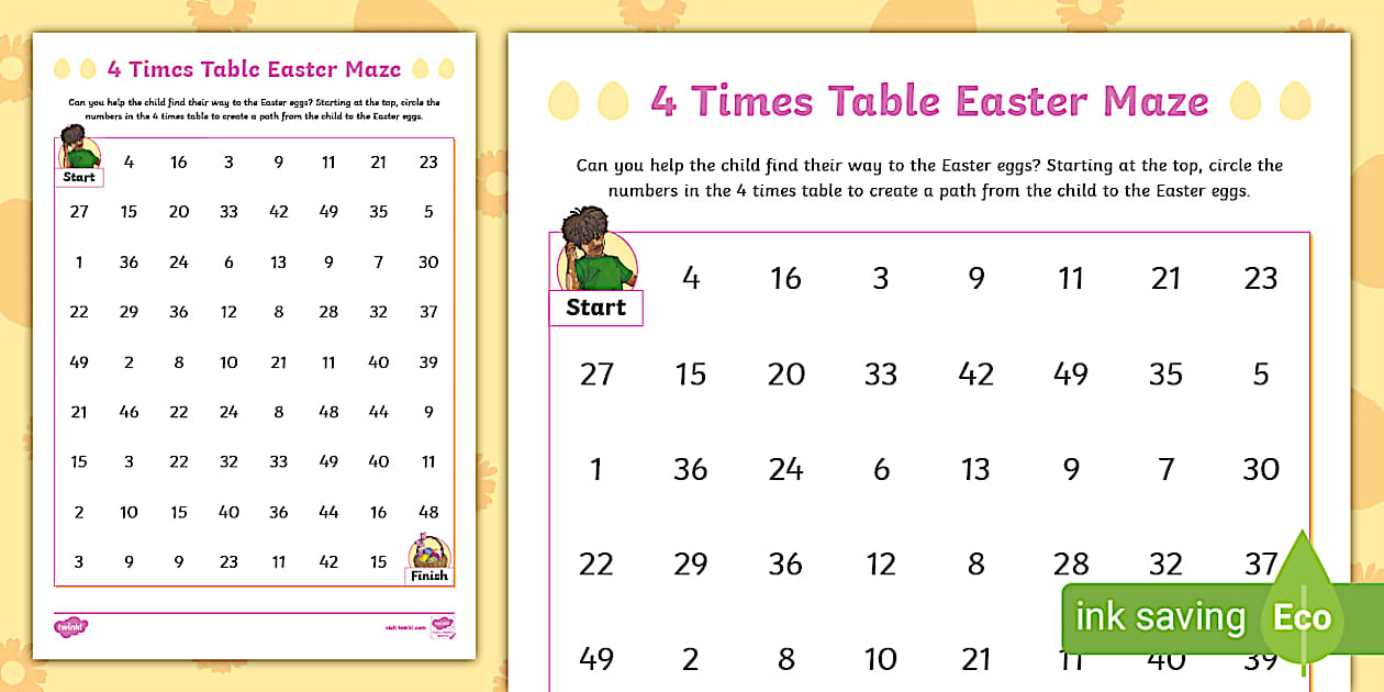 👉 4 Times Table Easter Maze (teacher made) - Twinkl