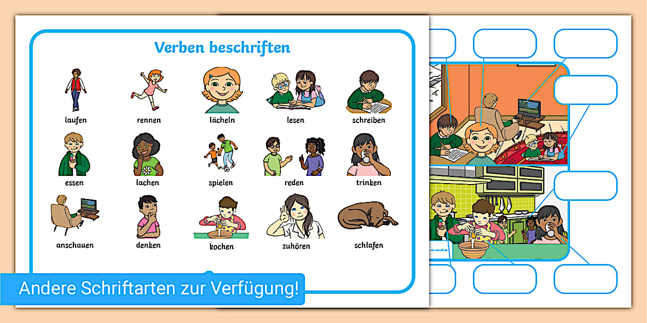 Verben beschriften - Arbeitsblätter (teacher made) - Twinkl