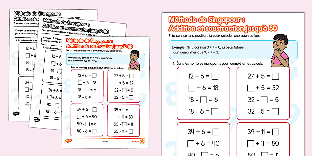 Singapour Mathématiques : Abstraite. Additions et soustractions jusqu'à 50