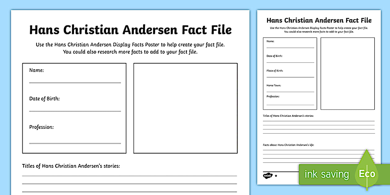 Hans Christian Andersen Differentiated Fact File Worksheets