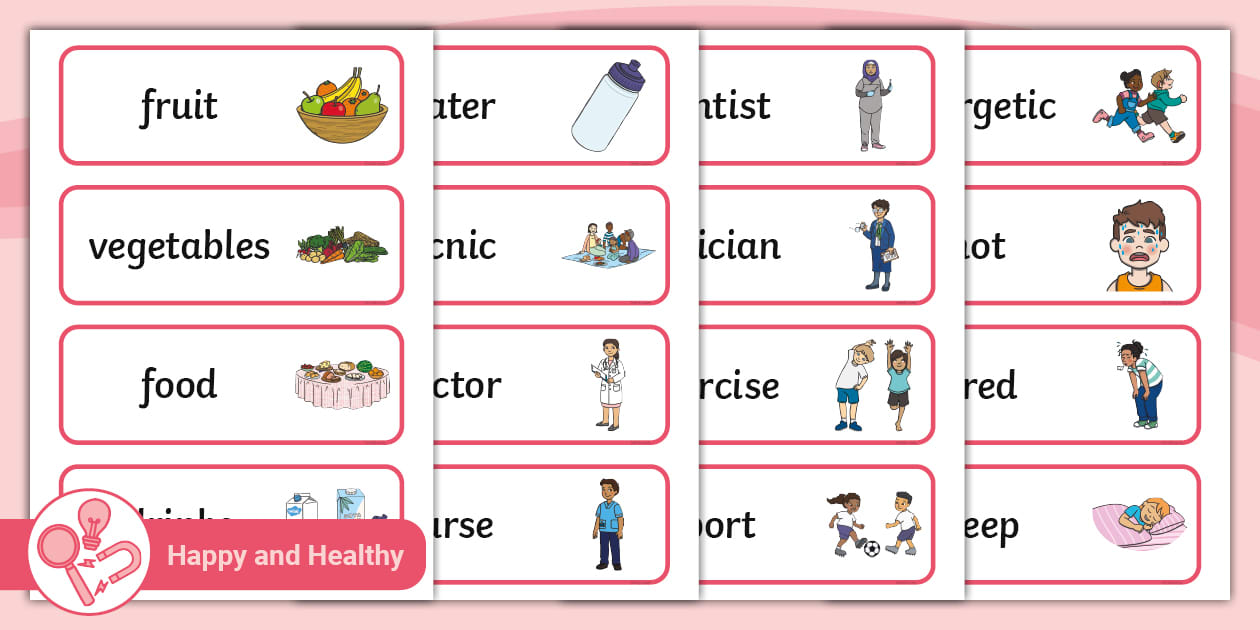 Kindergarten Science Vocabulary Cards: Happy and Healthy | Twinkl