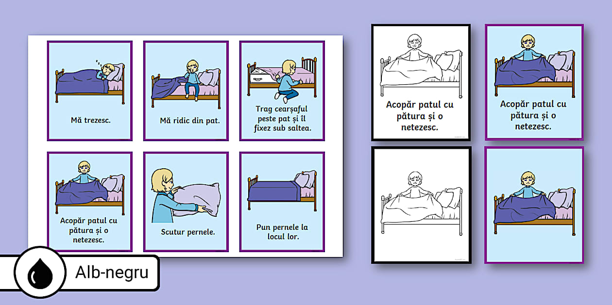 Cum îmi fac patul – Cartonașe cu secvențe CES - Twinkl