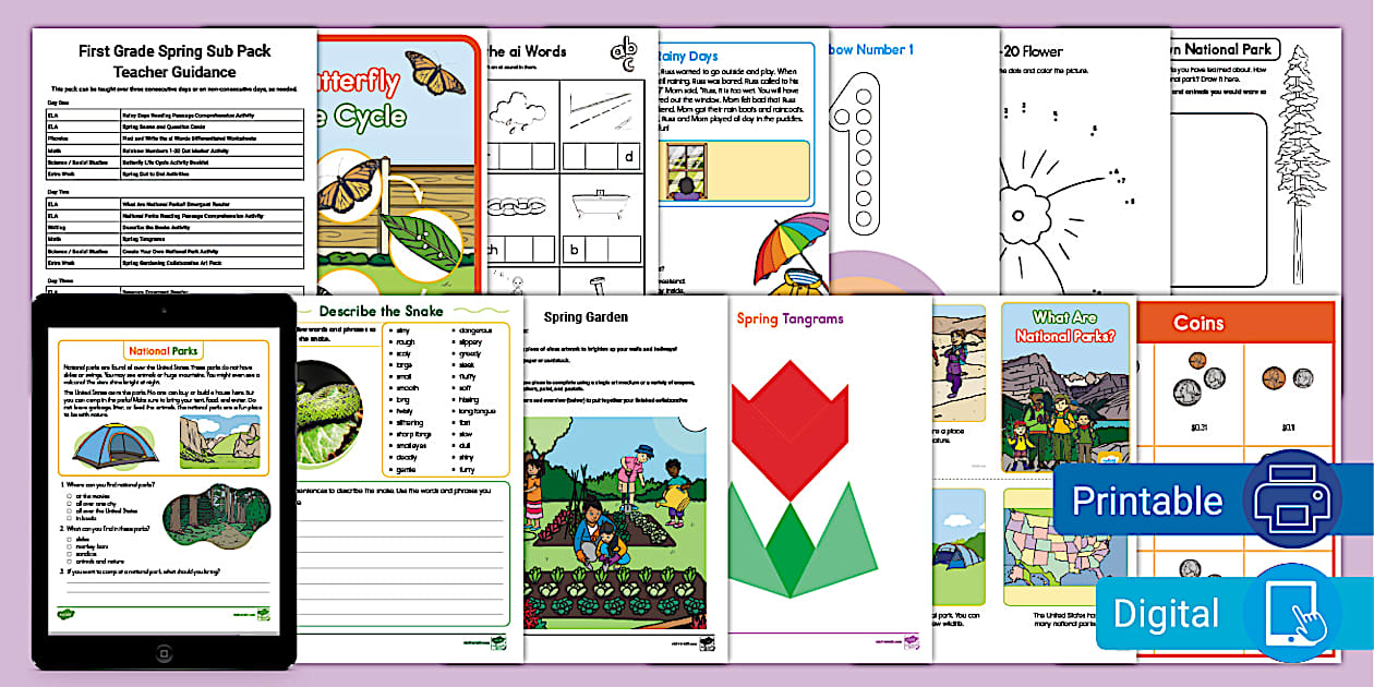 1st Grade Spring Sub Packet | Spring Resources | Twinkl USA