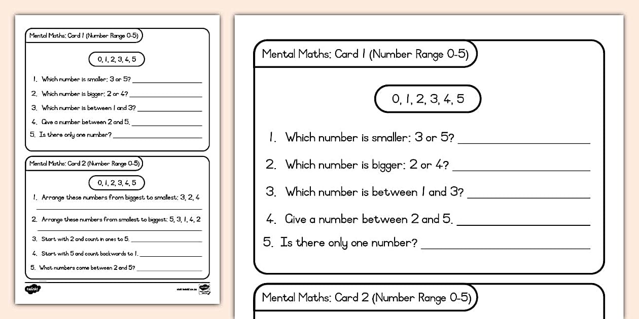 Grade 1 Maths: Mental Maths: Work Card 1 and 2 (T1) - Twinkl