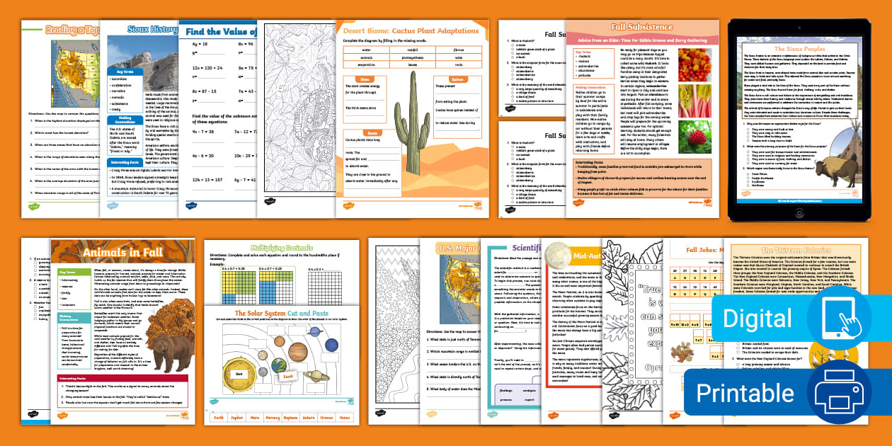 Fifth Grade Fall Sub Pack (teacher made) - Twinkl
